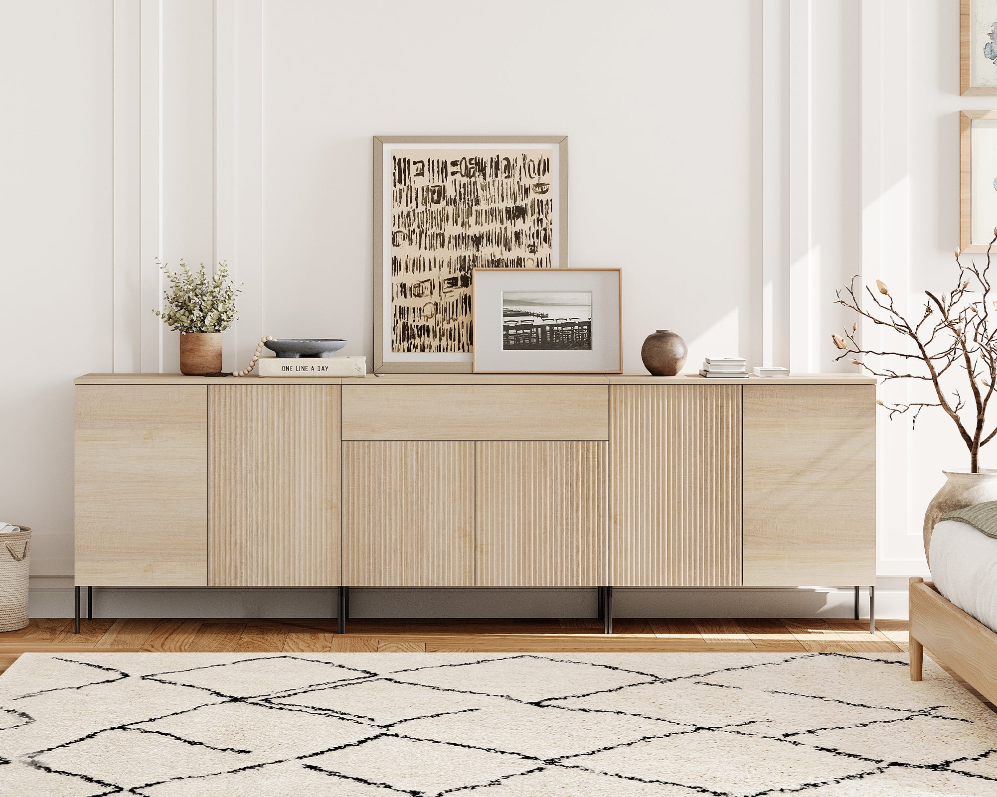94.5" Modern Reeded Drawer Dresser Set with Doors for Bedroom ...