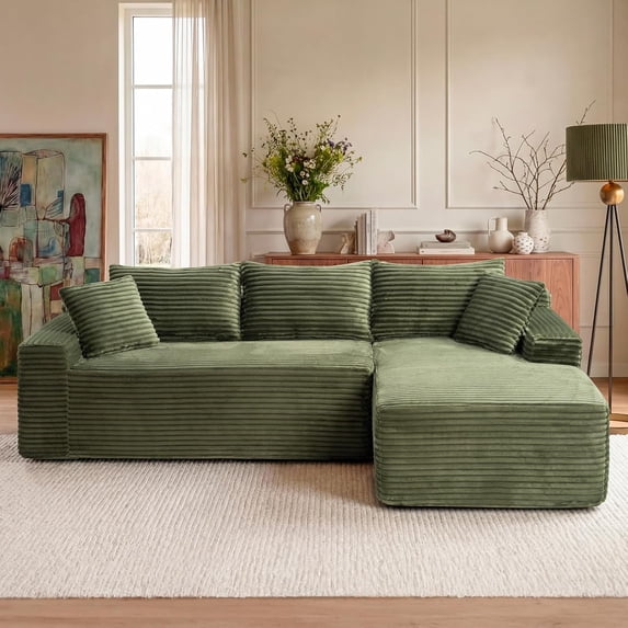 94.5" Sectional Couch with Chaise, L-Shaped Boneless Sofa Modular Comfy ...