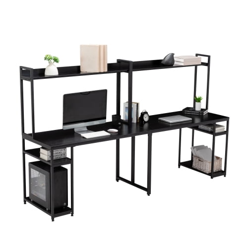 94.6in Modern Two Person Computer Desk with Multi Open Shelves, Home ...