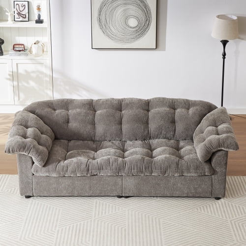 94.8" Chenille Sofa, Modern Fluffy Cloud Couch, Deep Seat 3-Seater Sofa ...