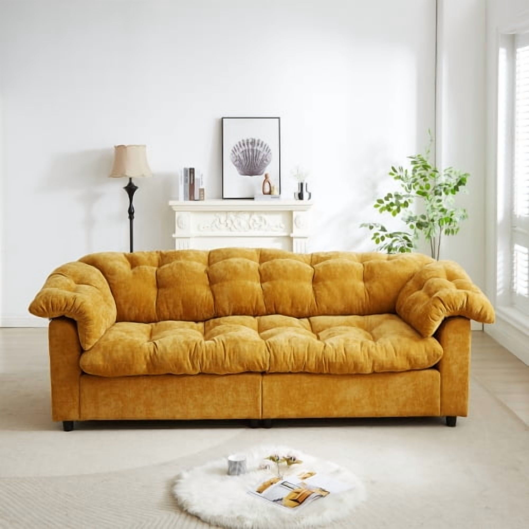 94.8" Chenille Sofa, Modern Fluffy Cloud Couch, Deep Seat 3-Seater Sofa ...