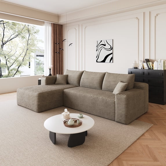 94" Cloud Upholstered Sectional Sofa, Fluffy Corduroy L‑Shape Couch ...
