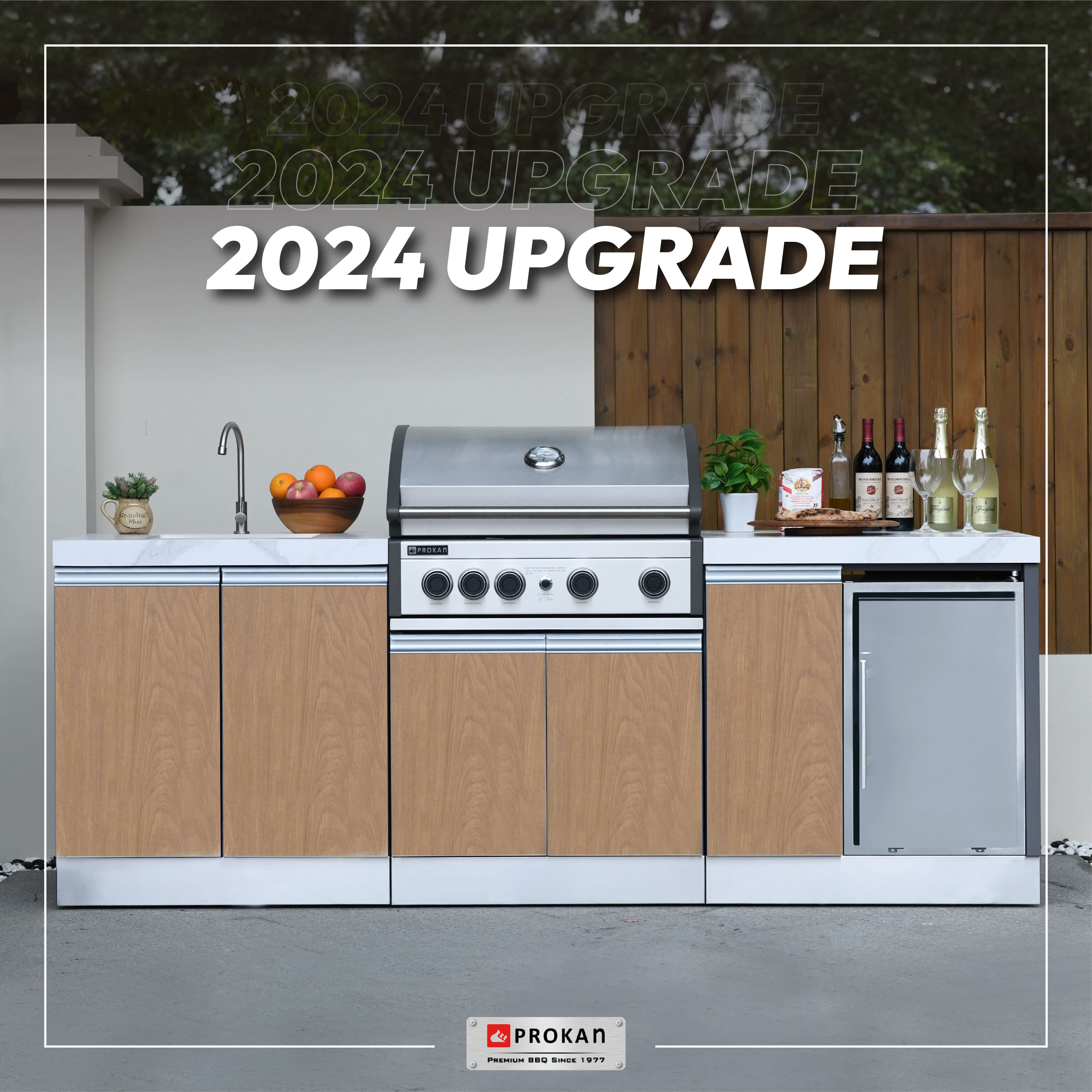 Prokan Bespoke 5 Burner Modular Outdoor Kitchen, 94-Inch Customizable Unit with Wooden Accent ...