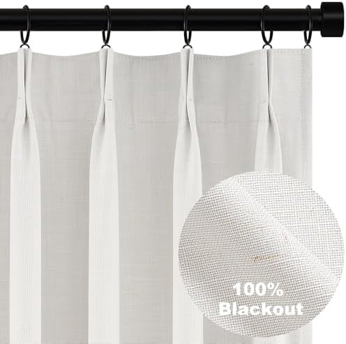 94 Inches Long Full Blackout Linen Curtains for Bedroom, Pinch Pleated ...