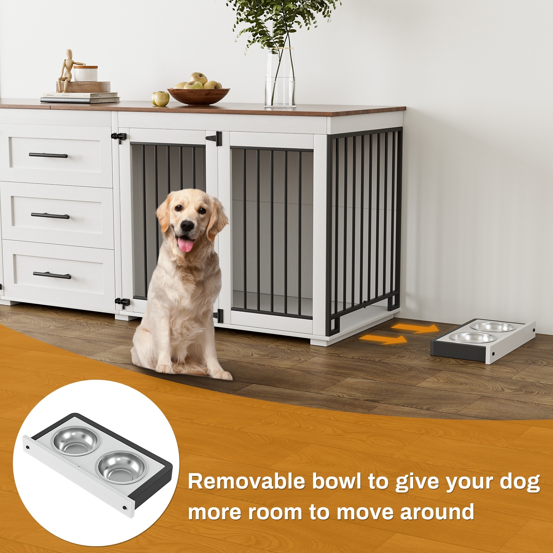 94"L x 23"W x 31"H. Ouyessir Dog Crate Furniture with Drawers & Wheels ...