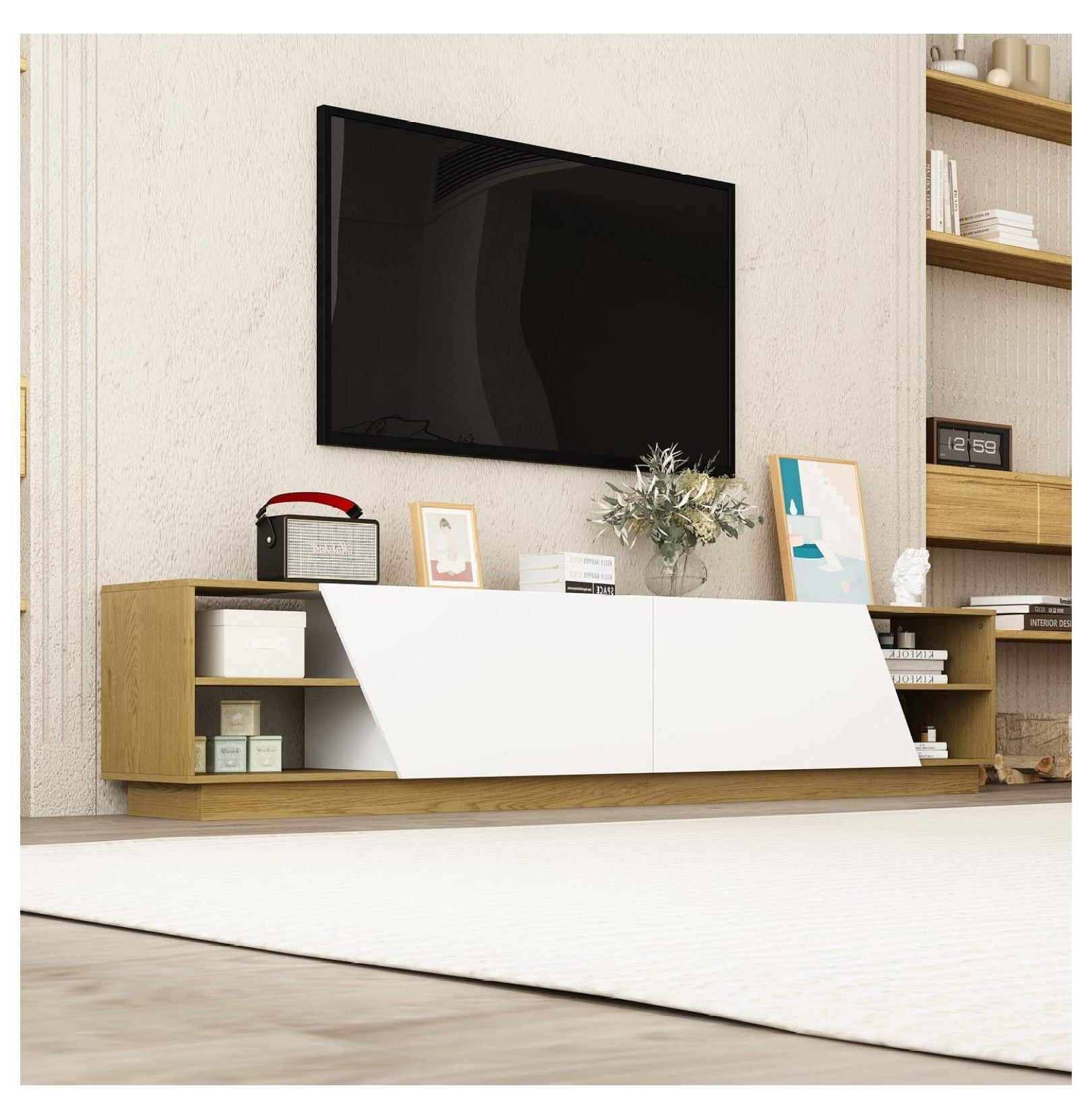 94" Modern TV Stand for 80" TVs, Two-Tone Entertainment Center with ...