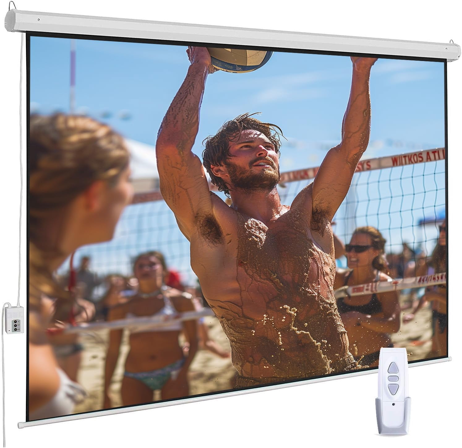 94" Motorized Projector Screen, 16:9 Projector Screen with Remote ...