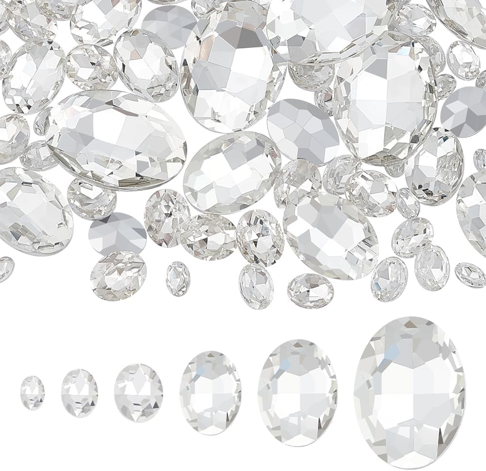 94 Pcs 6Sizes Crystal Glass Rhinestones Gems Oval Pointed Back ...