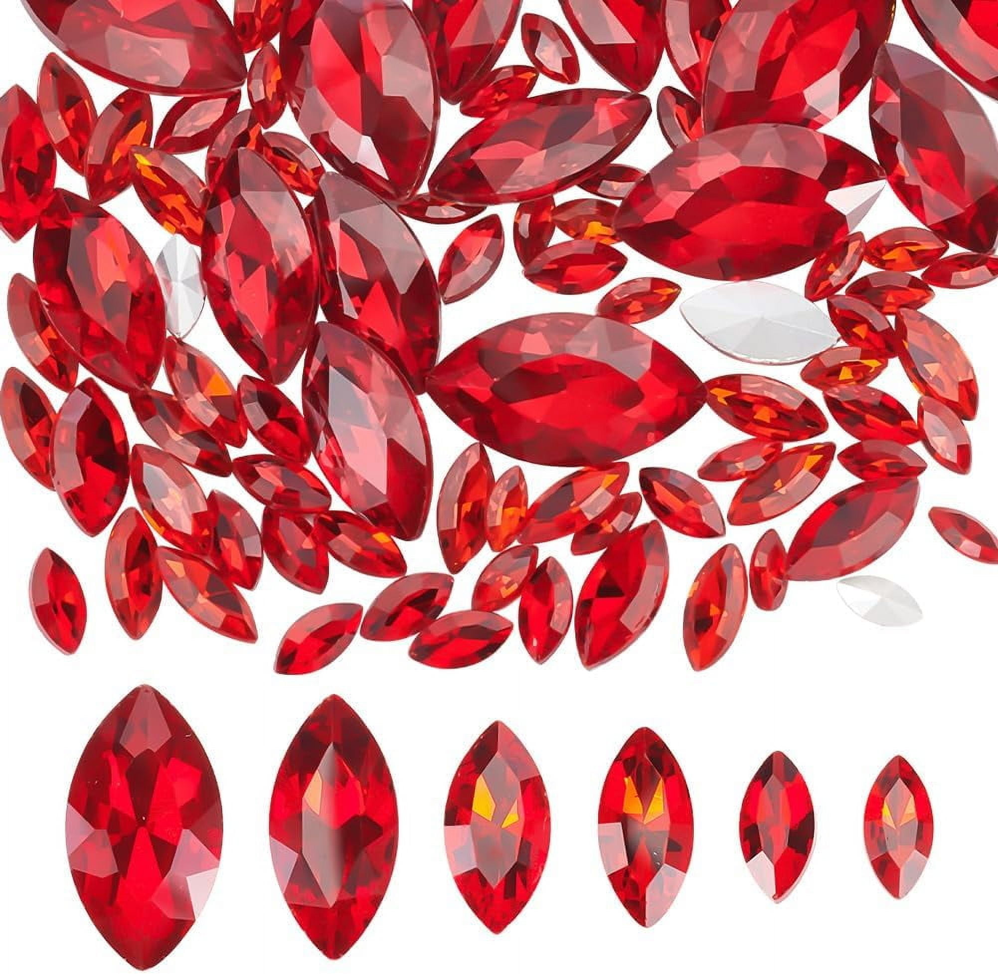 94 Pcs Pointed Back Rhinestones 6 Sizes Light Siam Glass Horse Eye Gems ...