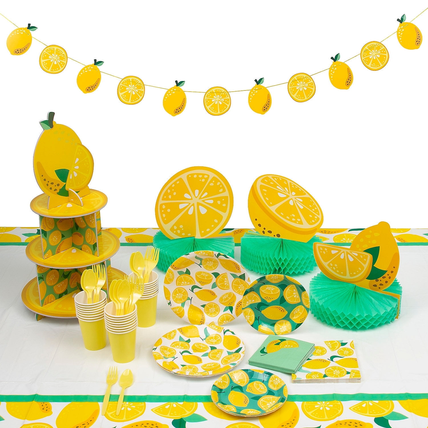94 Piece Lemon Party Deluxe Disposable Tableware Supply Kit for 8 ...