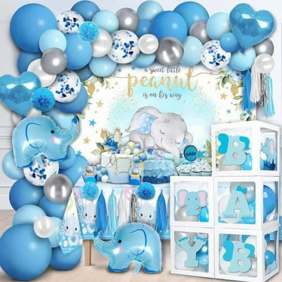 94 pcs Baby Shower Decorations for Boy, 5 Pcs White Balloon Boxes, 70 ...