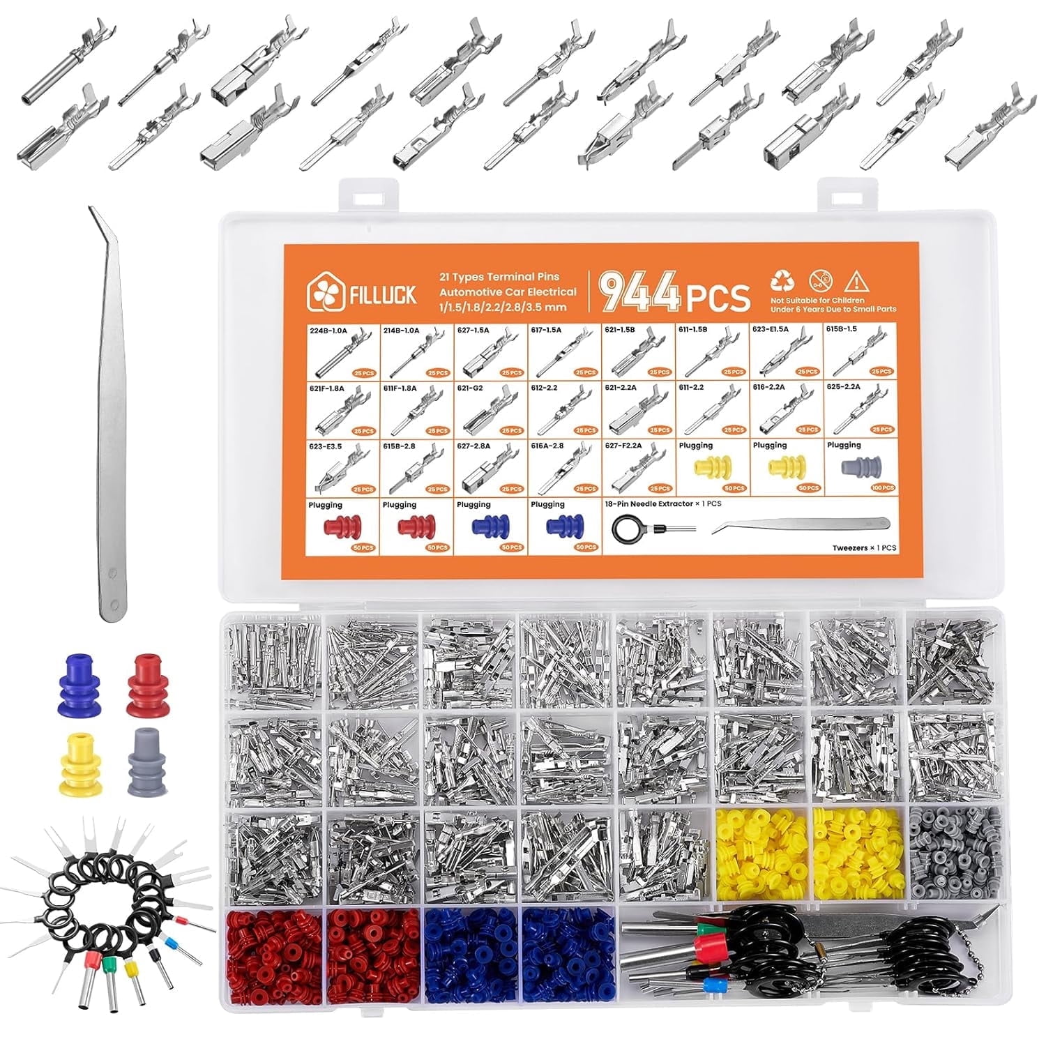 944PCS Car Electrical Wire Terminal Pins Connector Kit 21Type 1/1.5/1.8 ...