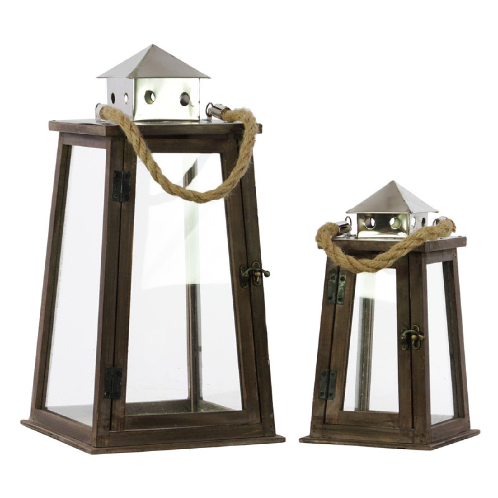 94639 Wood Square Lantern With Chrome Silver Metal Top - Walmart.com
