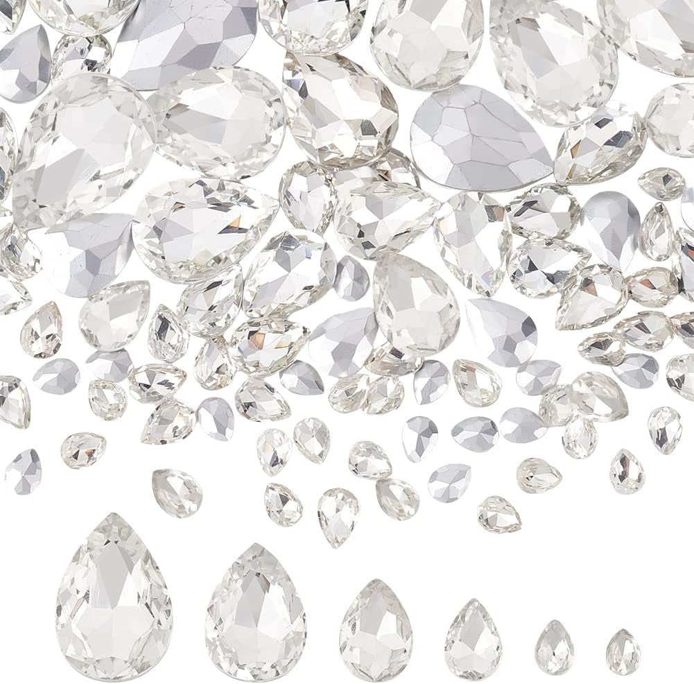94Pcs Pointed Back Rhinestone 6 Sizes Glass Rhinestones Gems Clear ...