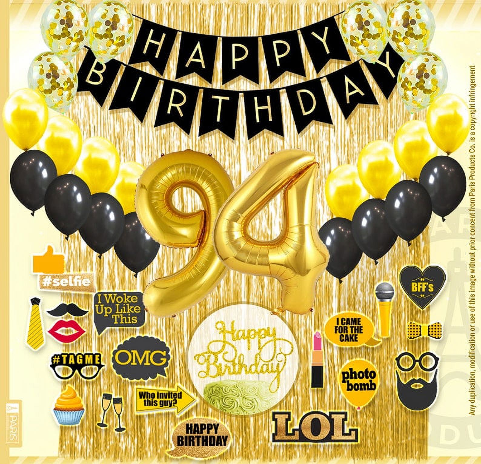 94th Birthday Decoration Black and Gold for Boy & Girl, 94th Cake ...