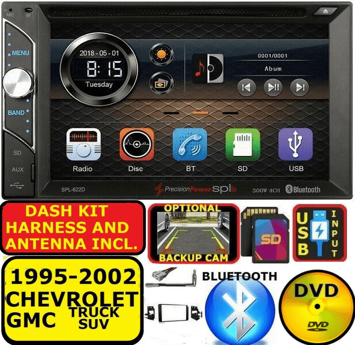 95-02 GM TRUCK/SUV DVD CD TOUCHSCREEN BLUETOOTH DOUBLE DIN CAR STEREO ...