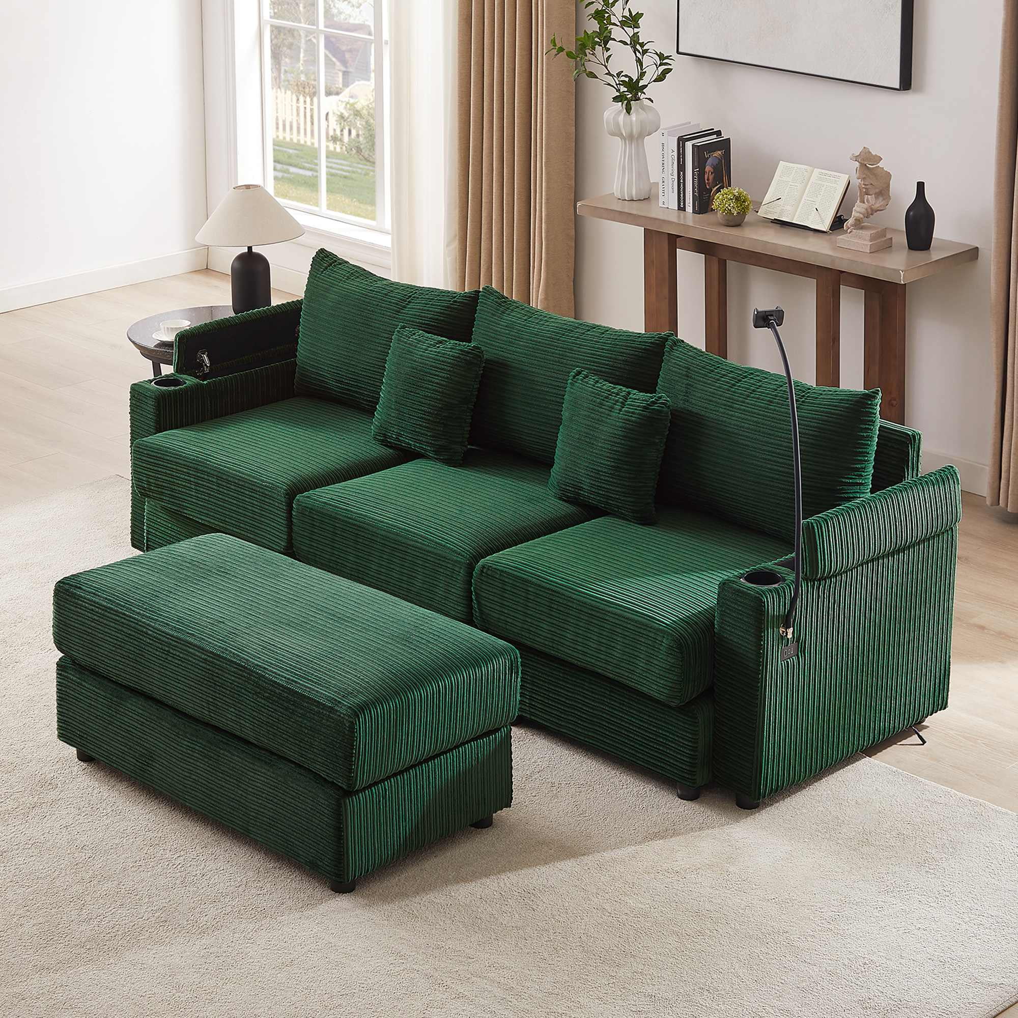 95.3" Modern Style 3-Seater Sofa Sectional Sofa Couch with Storage ...