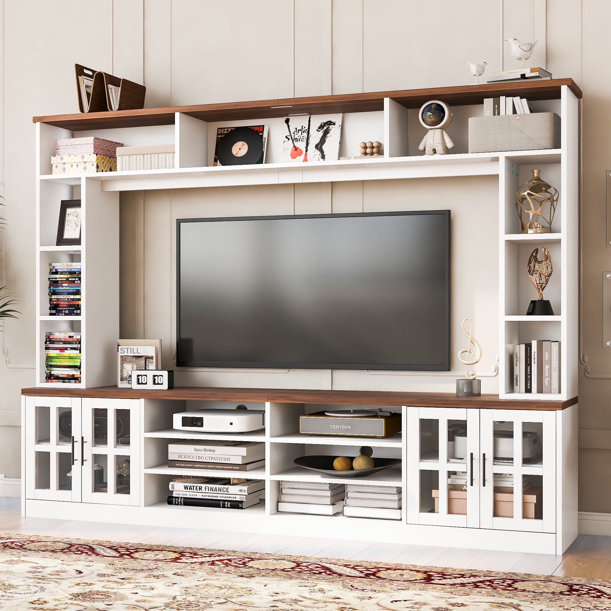 95.5" Modern Farmhouse TV Wall Unit – Extra-Large Entertainment Center ...