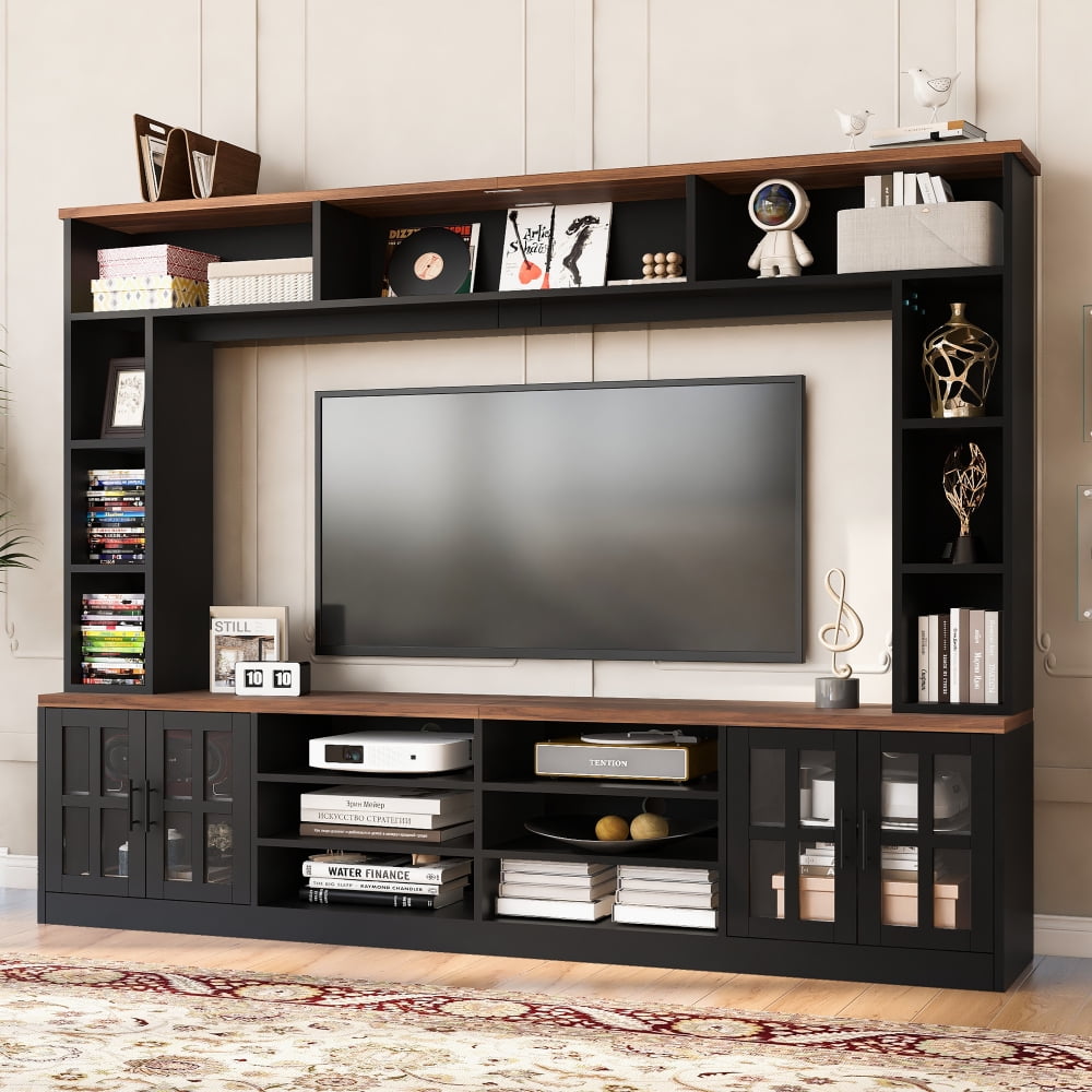 U-Can 95.5" W Wall Unit Entertainment Center with Bookshelves for TVs ...