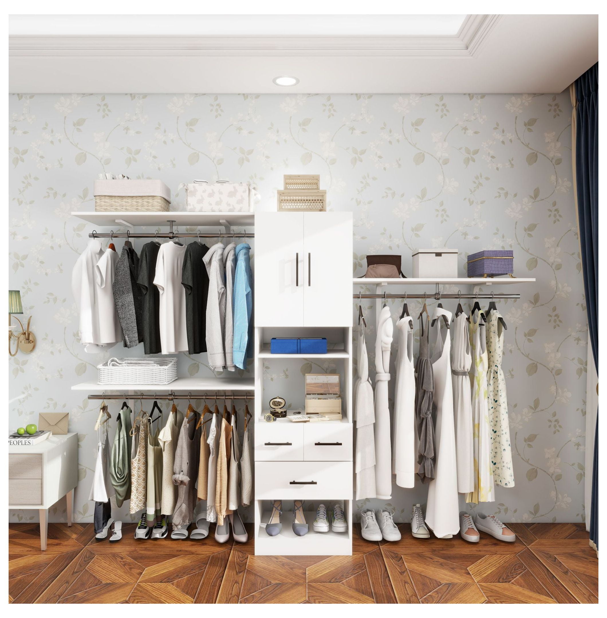 "95.6'' Closet Organizer System with Dual Hanging Rods, Shelves, and ...