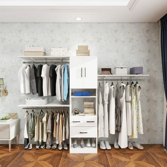 "95.6'' Closet Organizer System with Dual Hanging Rods, Shelves, and ...