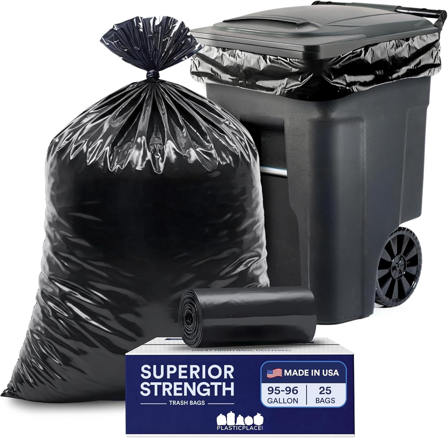 95-96 Gallon Garbage Can Liners Heavy Duty 1.5 Mil Black Trash Bags ...