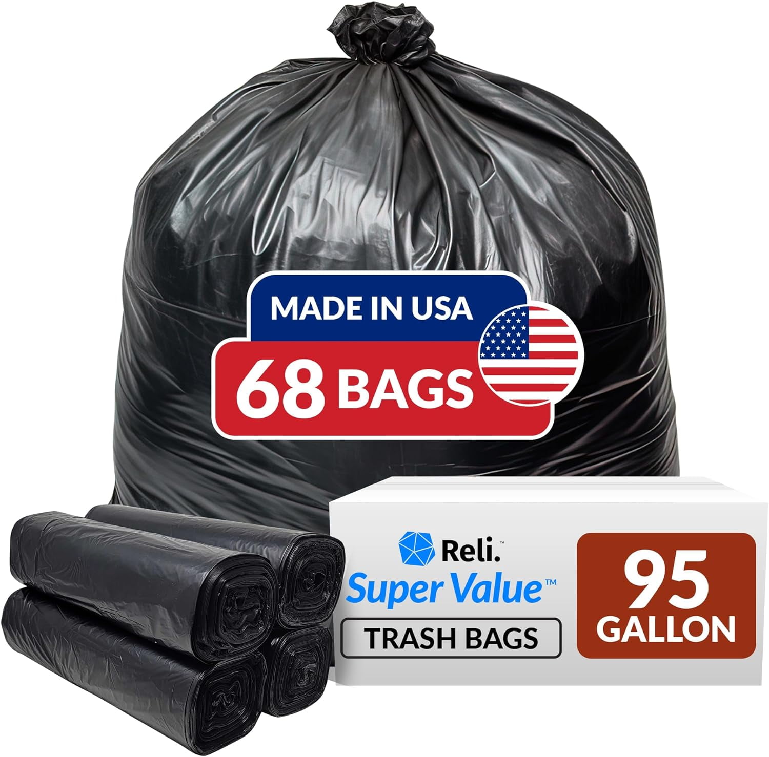 95-96 Gallon Trash Bags Heavy Duty | 68 Bags | Extra Large 90, 95, 96 ...