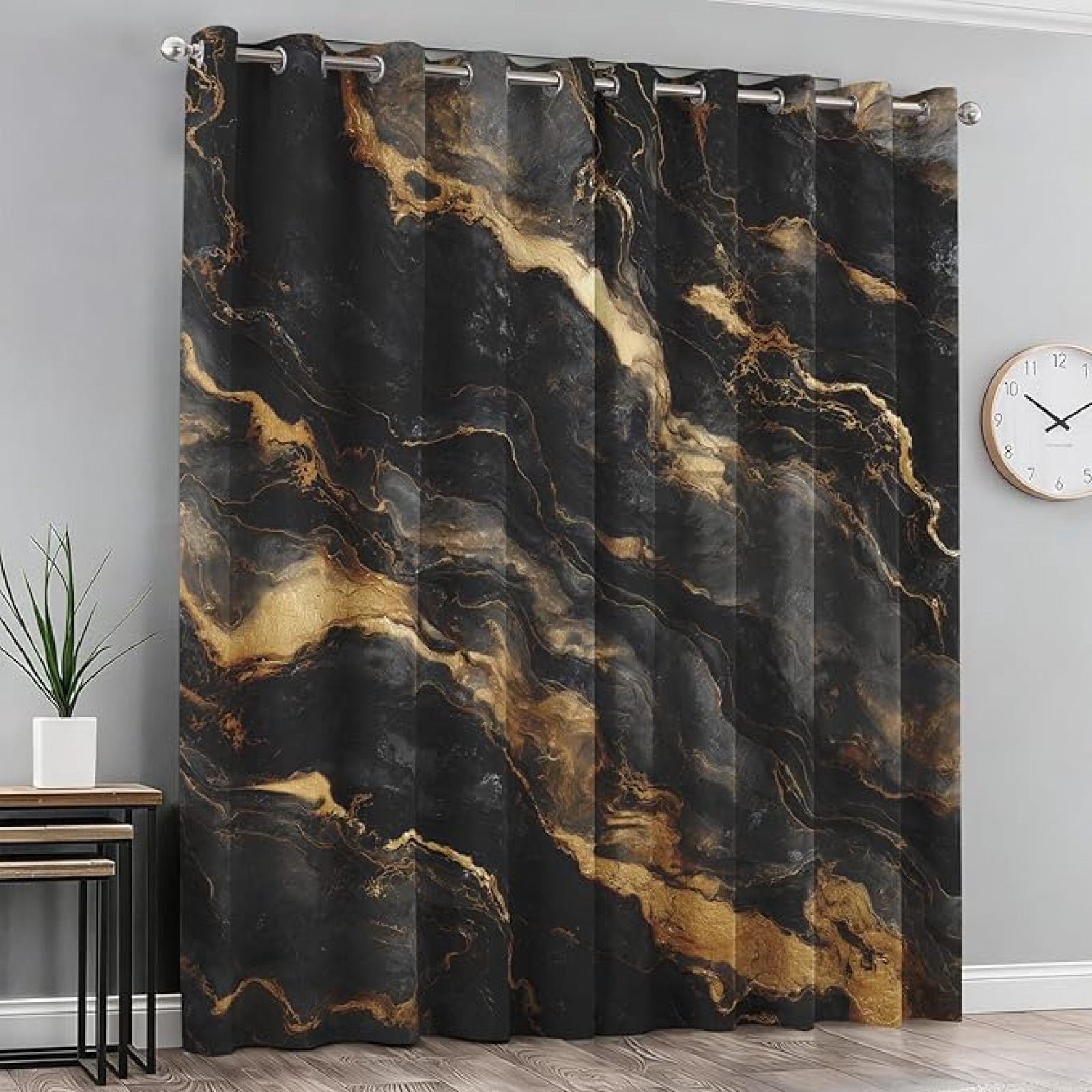 95% Blackout Black Gold Marble Curtains - Texture Quicksand Curtains ...