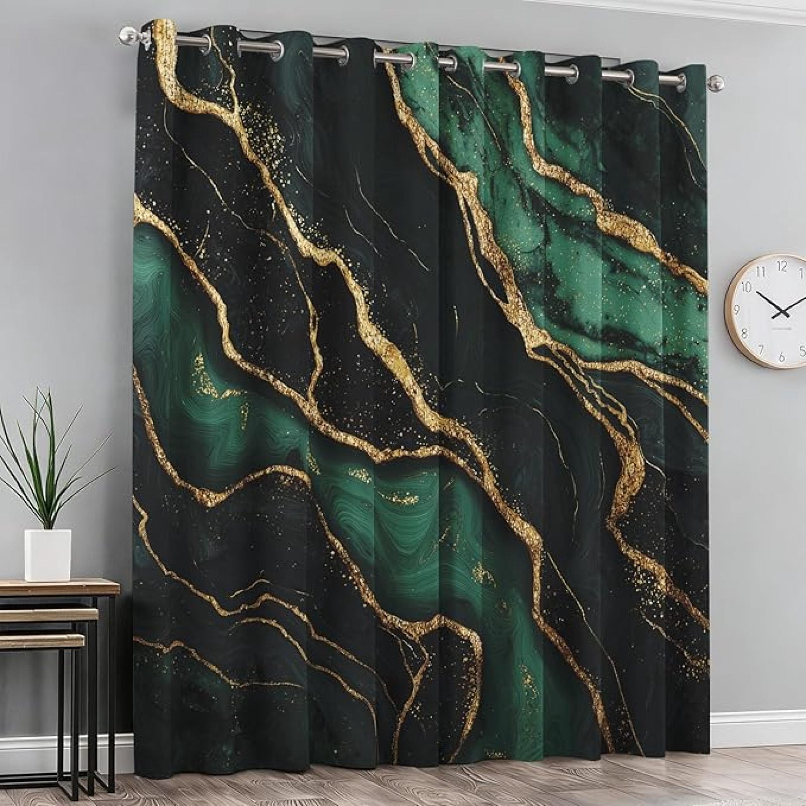 95% Blackout Emerald Marble Curtains - Fluid Art Curtains for Bedroom ...