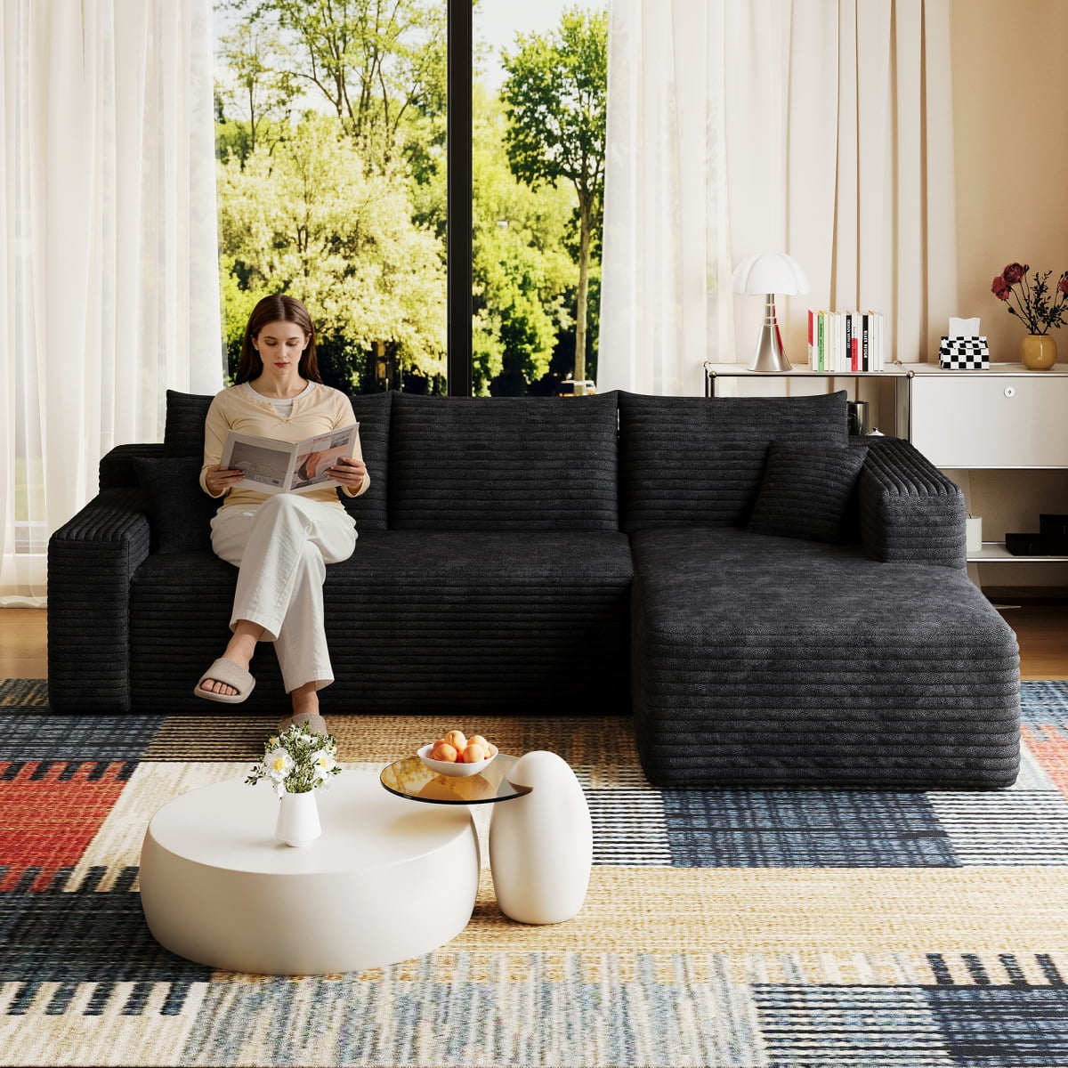 95" Cloud Sectional Sofa,Modern Minimalist Upholstered Couches, Comfort ...
