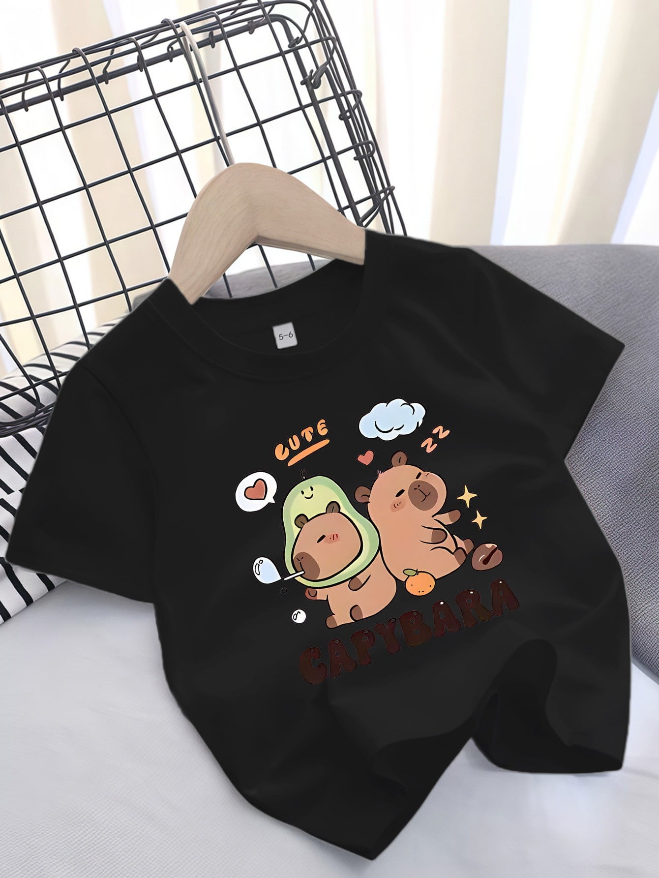 95% Cotton Girls' Short Sleeve Casual T-Shirt - Cute Capybara Print ...