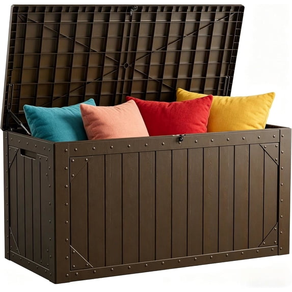 95-Gallon Outdoor Storage Box, Waterproof UV-Resistant Resin Deck Box ...