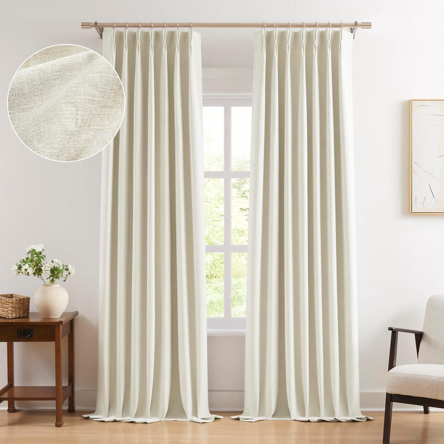 95 Inch Pinch Pleated 90% Blackout Curtain Panels,Beige Triple Weave ...