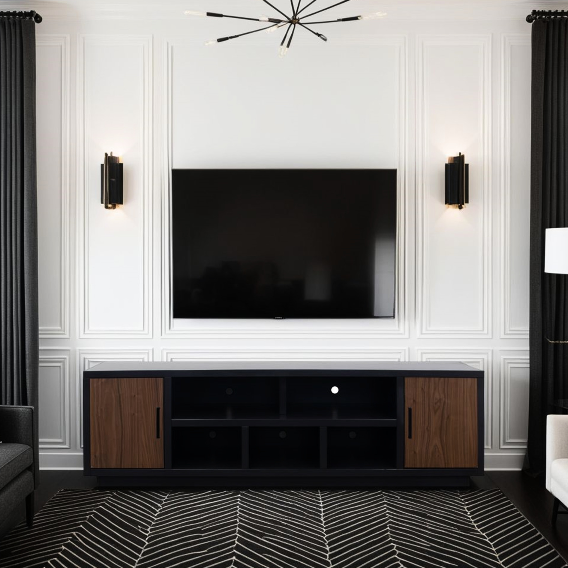 95 Inch Tv Compatible Stand - Black And Walnut No Assembly Needed 4 ...