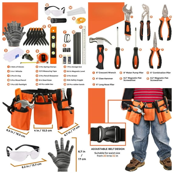 95 PCS Real Tool Set, Small Real Hand Tools Kit, Construction Learning ...