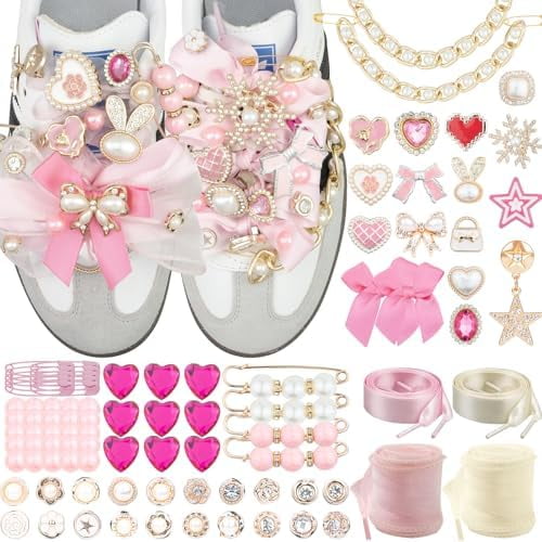95 Pcs Pink Shoe Charms for Sneakers, Junk Socks Charms Kit with Satin ...