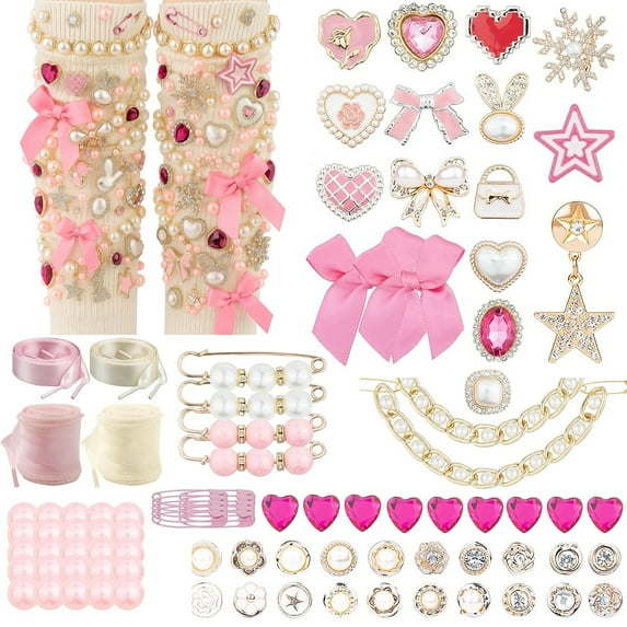 95 Pcs Pink Shoe Charms for Sneakers, Junk Socks Charms Kit with Satin ...