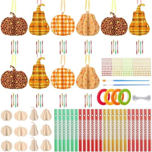 95 Pcs Thanksgiving Fall Crafts Set DIY 3D Wooden Pumpkin Wind Chime ...