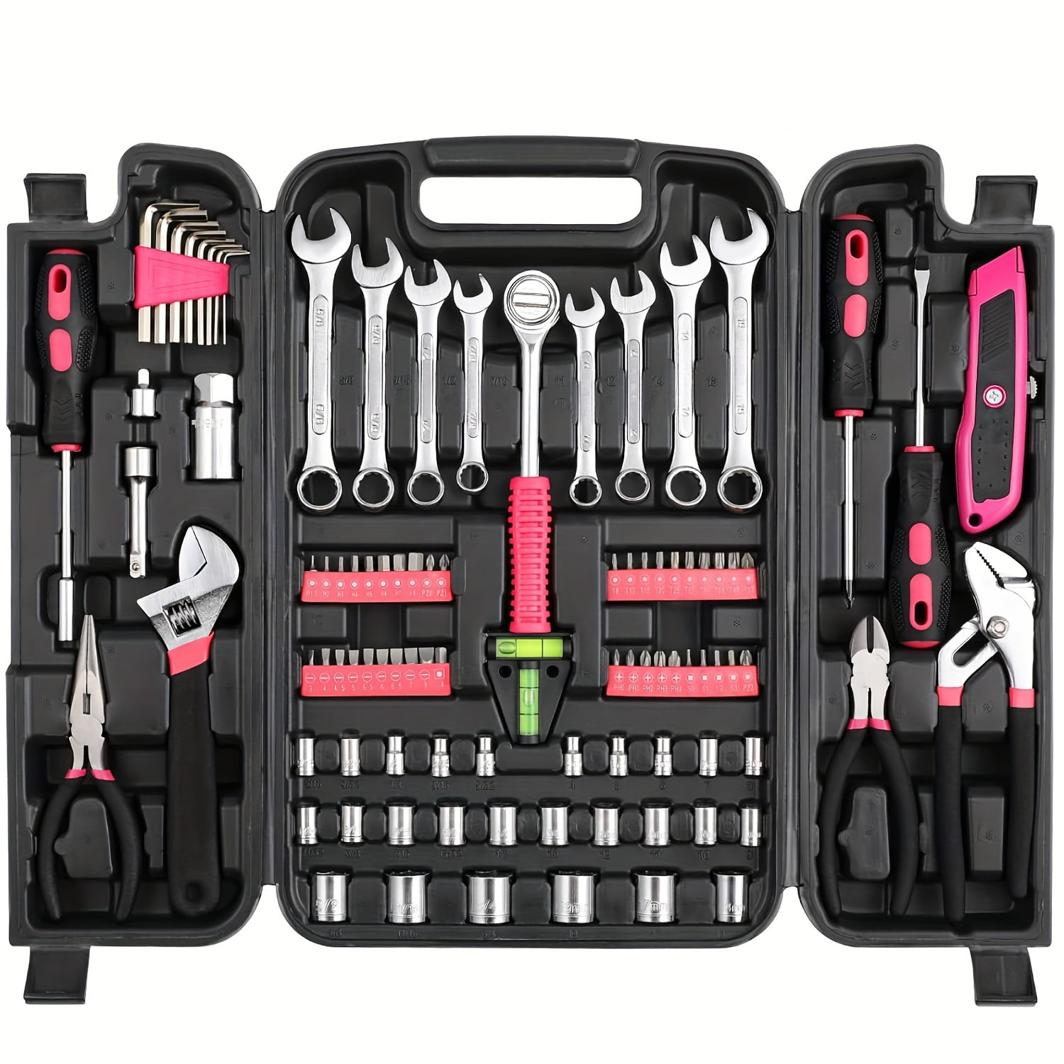 95 Piece Red Home Tool Kit, Car Tool Set, General Home Repair Tool Set With Portable Toolbox For ...