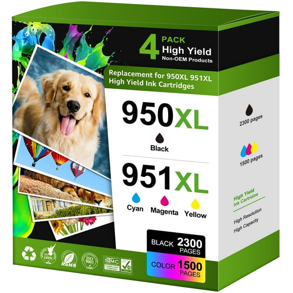 Halofox High Yield 950XL 951XL Ink Cartridges for HP OfficeJet Pro Printers, 2300 Pages Black ...