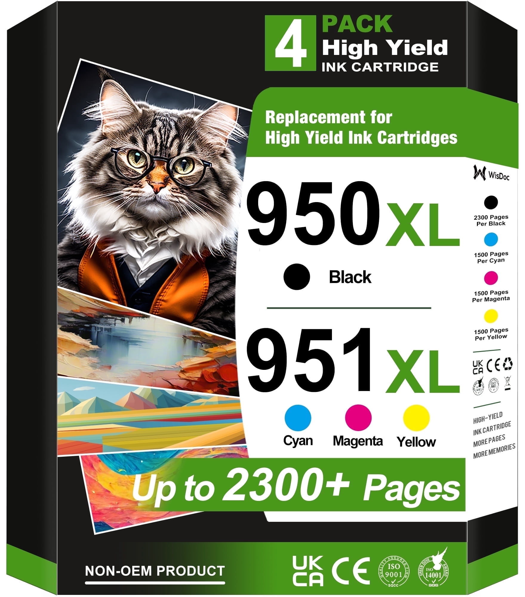 WISDOC Compatible 950XL 951XL Ink Cartridges 4-Pack for HP Officejet ...