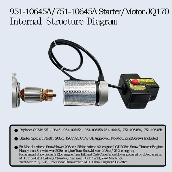951-10645 751-10645 Electric Starter Motor JQ170 for Husqvarna Ariens ...