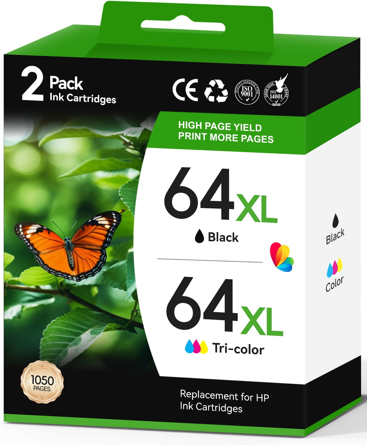 JETTRON 64XL Ink Cartridge for HP Envy Photo Series (1 Black, 1 Tri ...