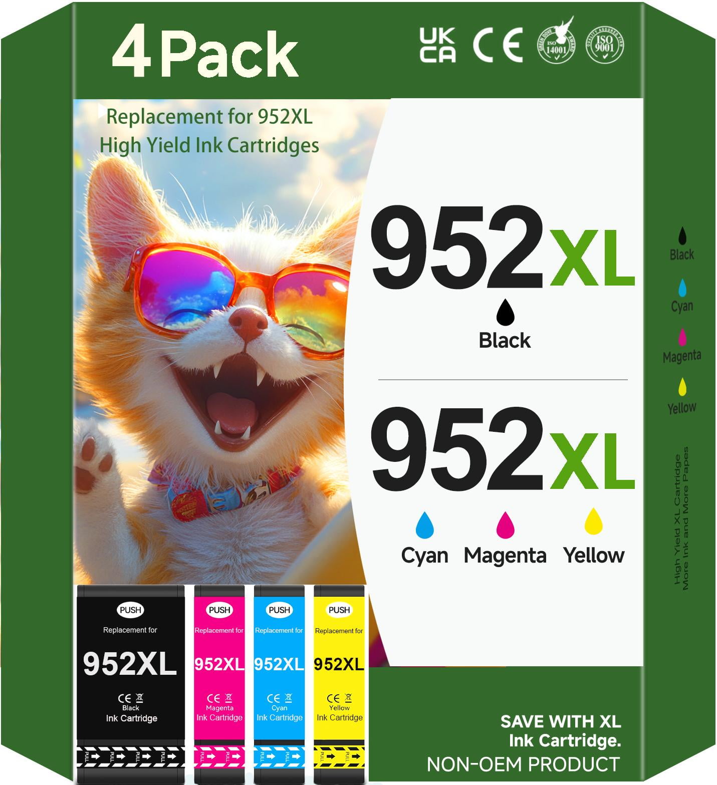 HP 952XL 4-Pack Ink Cartridges for Officejet Pro Series - Black, Cyan ...