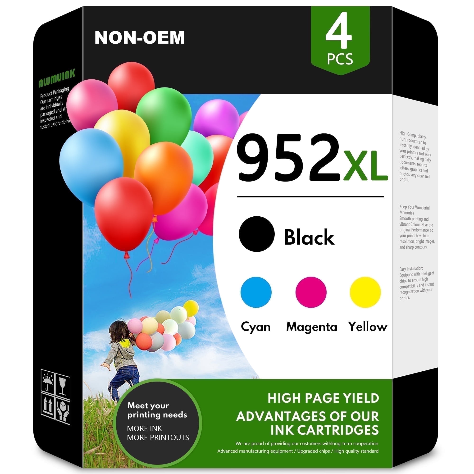 952xl 952 Ink BK,C,M,Y Compatible for HP 952 Ink Cartridge 4 Pack 952xl Printer 8740 8730 8720 ...