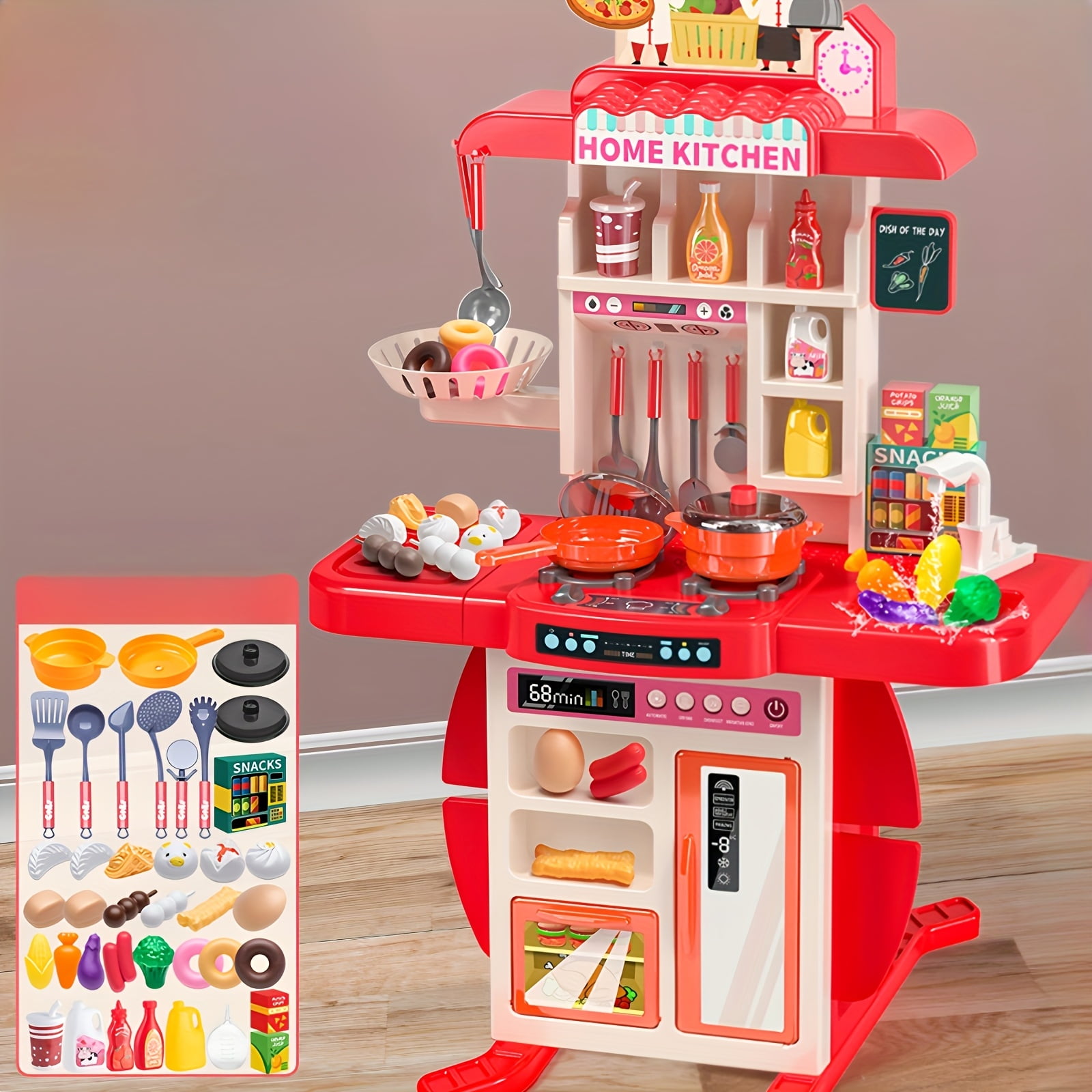 95Cm Pretend Play Kitchen Toy Set with Water Function, Realistic ...