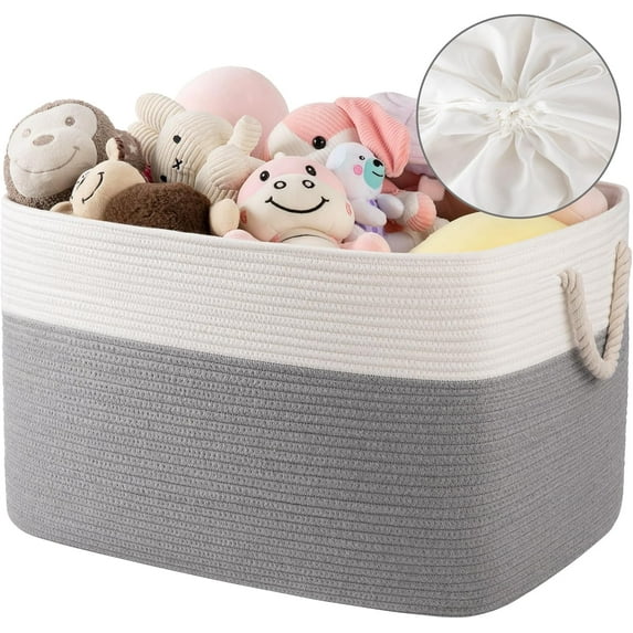 95L Extra Large Blanket Basket with Lid, 24" x 16.9" x 14.2" Woven ...