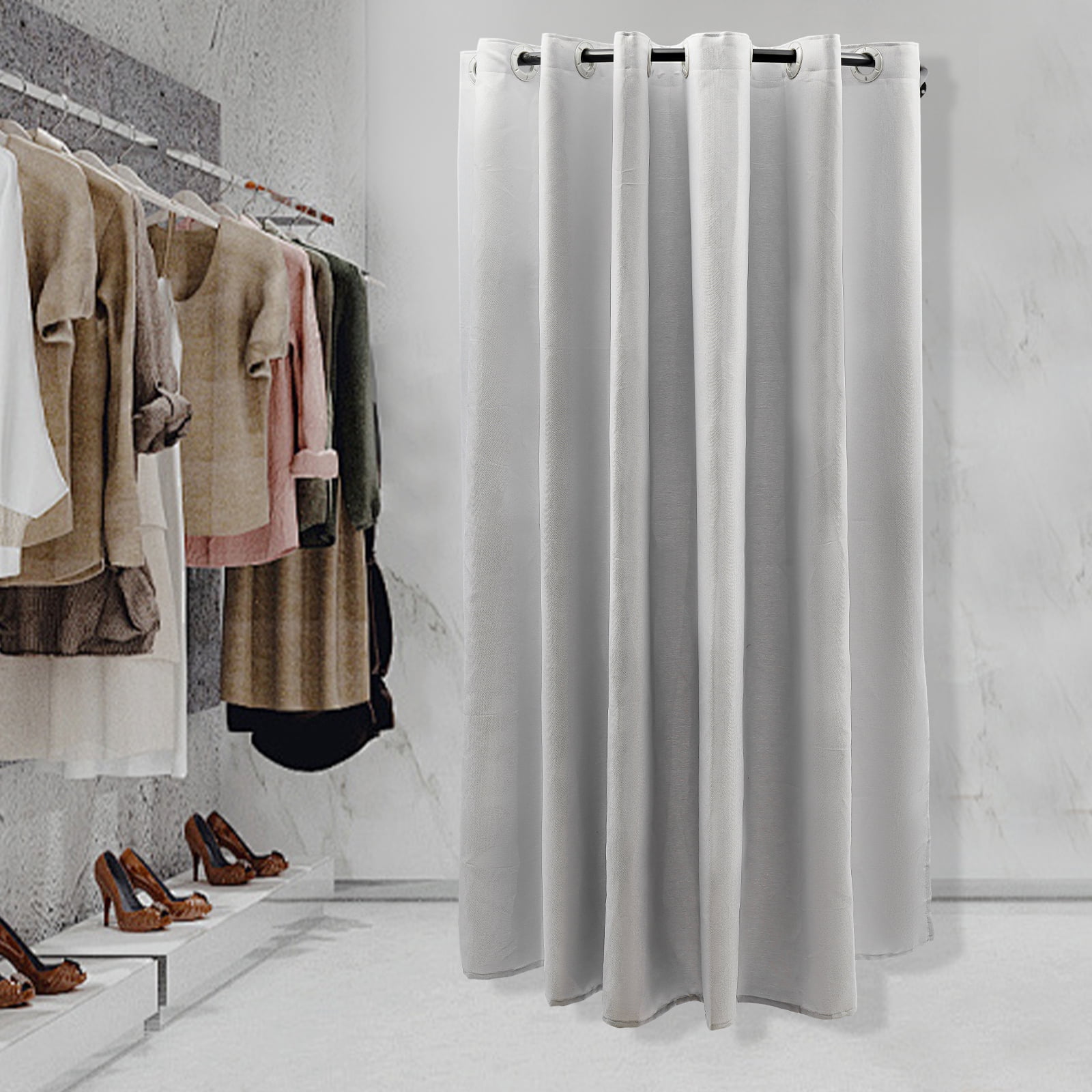 95cm U-Shaped Wall-Mounted Dressing Room, Light-Blocking Curtain & 8 ...