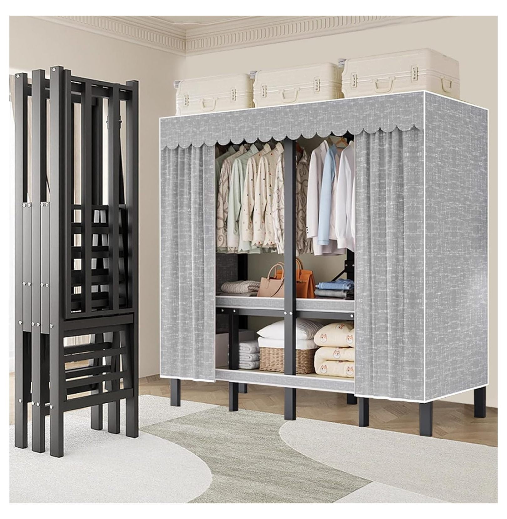 95in Heavy Duty Portable Wardrobe Closet with Cover 1200lbs Foldable ...