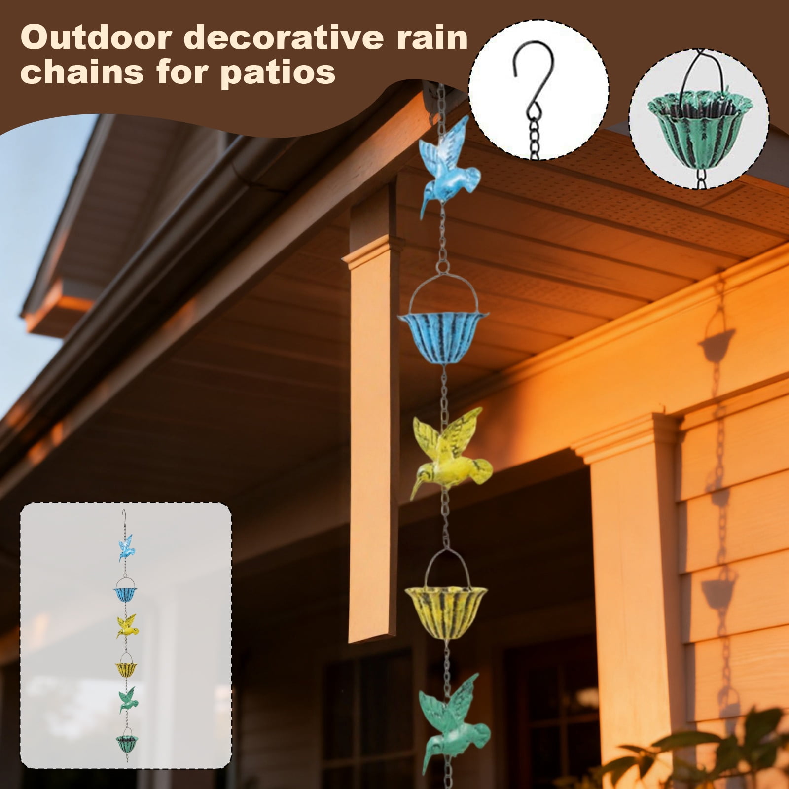 95in Rain Chains for Outside,Colorful Hummingbird Rain Chain for ...